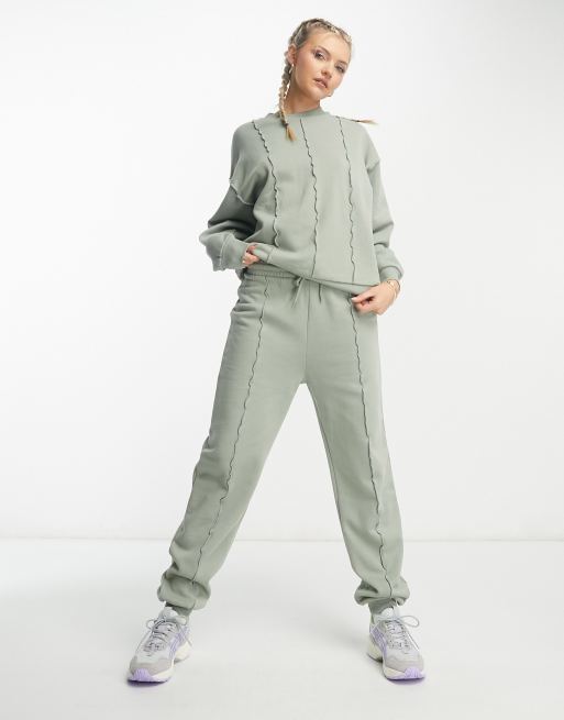 Miss Selfridge Seam Detail Sweatshirt Co Ord In Sage Green Asos