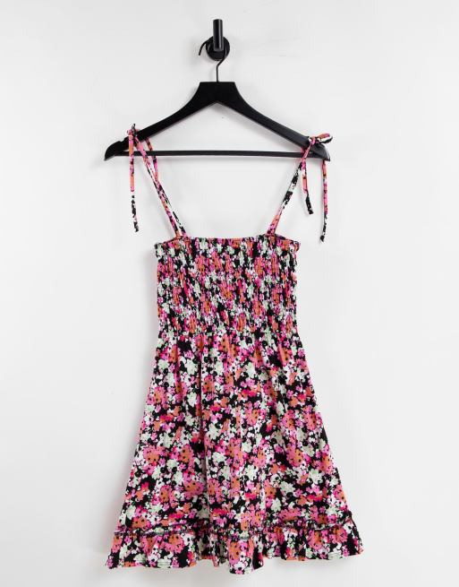 Miss Selfridge Shirred Tie Strap Sundress In Floral Asos