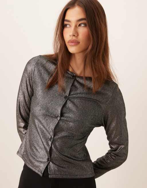 Miss Selfridge silver shimmer foil cardigan | ASOS