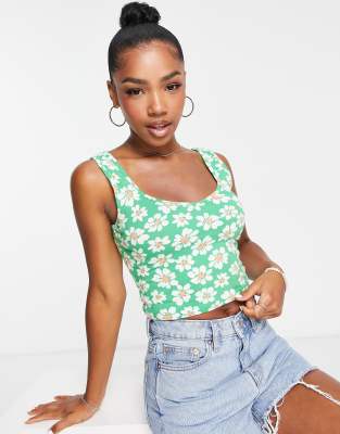 Miss Selfridge sleeveless sweetheart neck crop top in multi floral print | ASOS