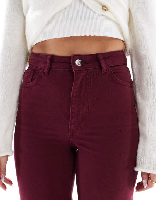 Maroon high waisted jeans store