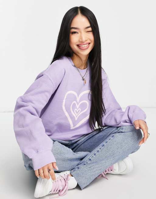 Miss Selfridge Sweat à Motif Cœur Lilas Asos