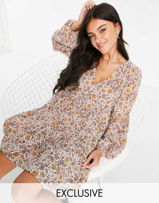 Miss Selfridge Tiered Smock Mini Dress In Paisley Asos