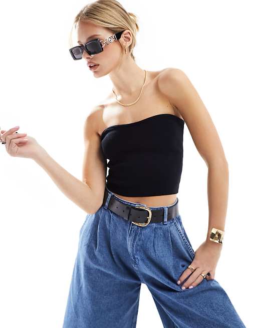 Miss Selfridge - Top bandeau en maille côtelée dense - Noir | ASOS Miss Selfridge - Top bandeau en maille côtelée dense - Noir | ASOS