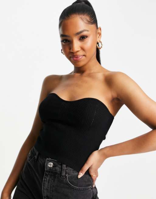 Miss Selfridge - Top bandeau en maille côtelée - Noir - BLACK | ASOS