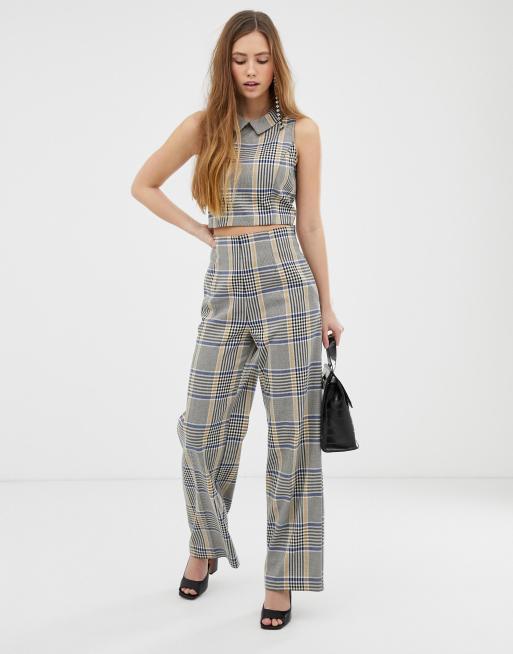 Miss Selfridge wide leg pants in check | ASOS