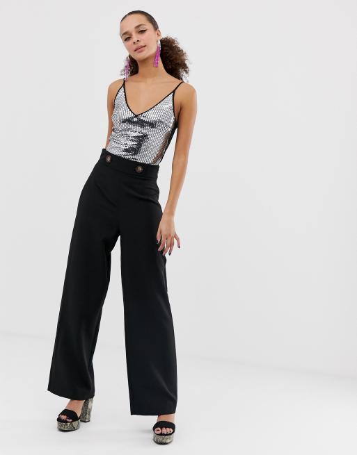 Miss Selfridge wide leg pants with high waist in black | ASOS