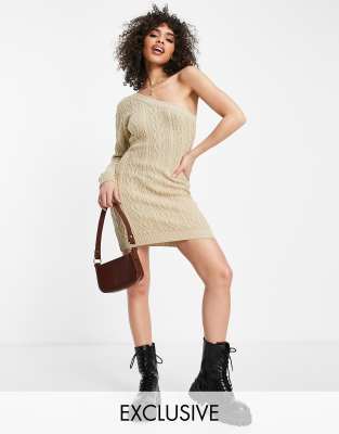 Missguided one shoulder cable knit dress in sand | ASOS