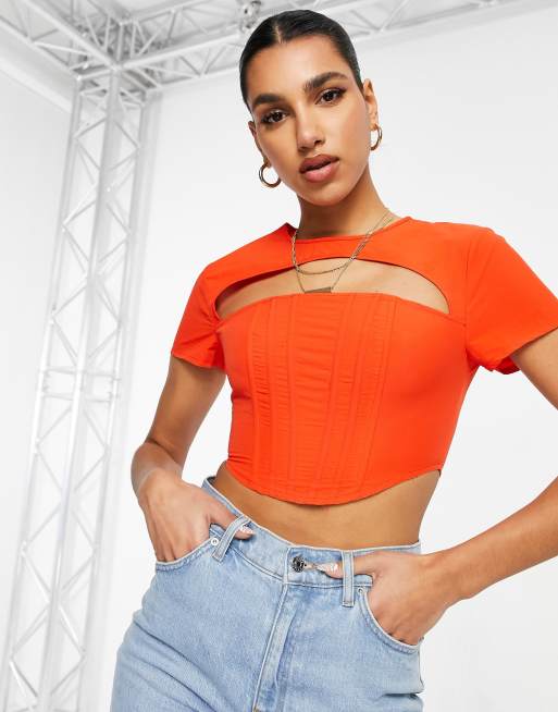 Missguided – Orange topp med korsettdetalj | ASOS