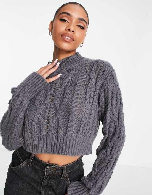 Missguided Pull Duveteux Court à Col Montant Gris Asos