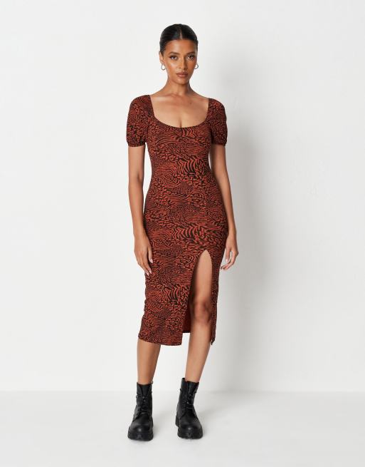 Missguided - Robe longueur mollet fendue tendance folk à imprimé animal ...