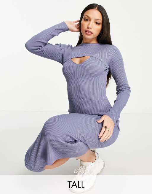 Missguided Tall Robe Côtelée Longueur Mollet Bleu Asos