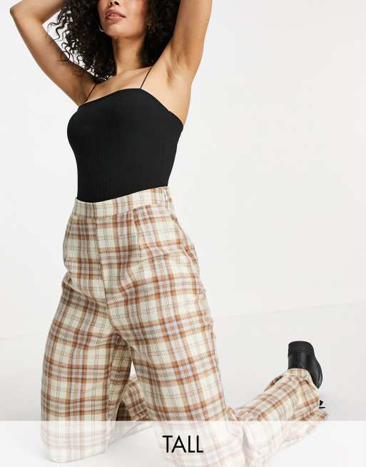 Missguided Tall Set Wide Leg Pants In Brown Check Asos