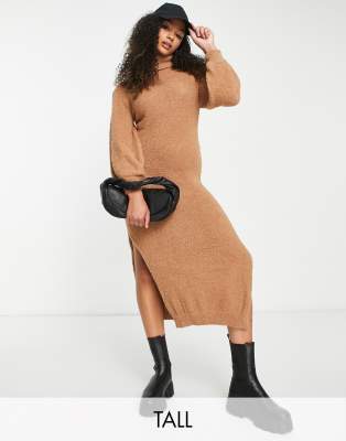 Missguided Tall sweater dress with side split in camel | ASOS