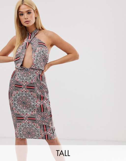 Missguided Tall - Vestito midi con stampa cachemire e allacciatura al ...