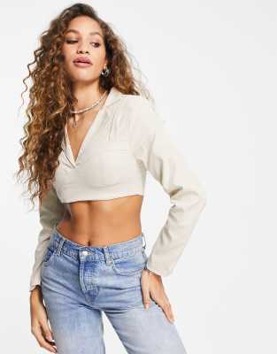 Missyempire bra detail crop top co ord in cream | ASOS