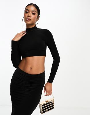 Missyempire - Crop top d'ensemble près du corps à manches longues et col montant - Noir | ASOS