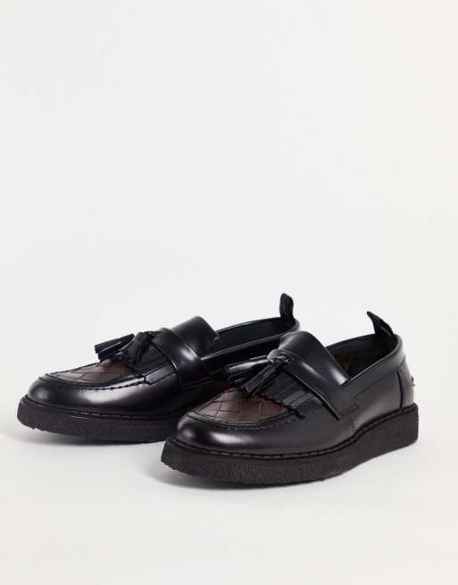 Mocasines con borlas en negro de Fred Perry x George Cox | ASOS