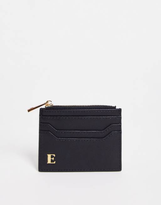 Monedero tarjetero negro personalizado con letra E de ASOS DESIGN | ASOS
