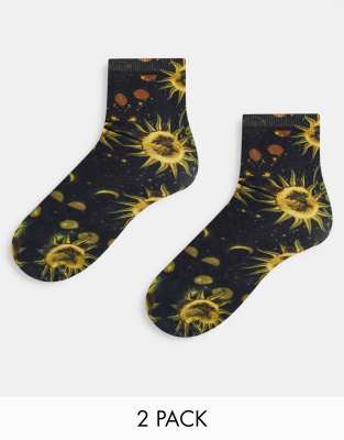 Monki 2 pack socks in black sun print | ASOS