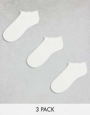 Monki 3 pack frill footsie socks in white | ASOS