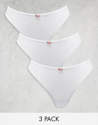 Monki 3-pack heart rose thongs in white | ASOS