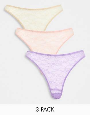 Monki 3 pack lace thongs in multi | ASOS