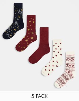 Monki 5 pack christmas print socks in multi | ASOS