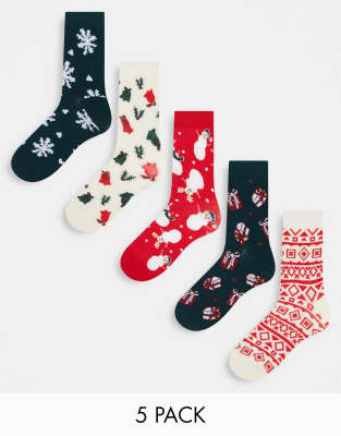Monki 5 pack christmas print socks in red and white | ASOS