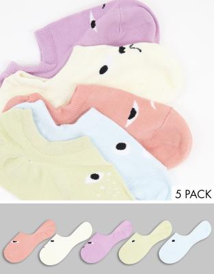 Monki 5 pack cotton face sneaker socks in multi - MULTI | ASOS