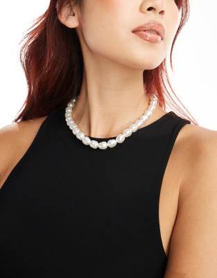 Monki big pearl short necklace in silver | ASOS