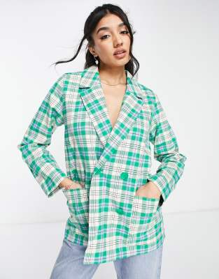 Monki blazer in green check print | ASOS