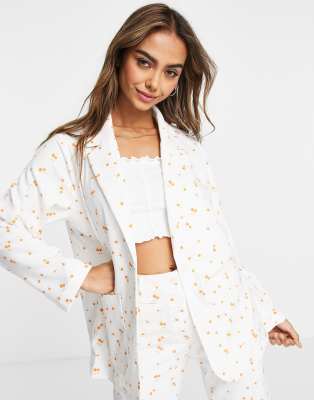 Monki Blazer In White Blossom Print - Part Of A Set-multi | ModeSens