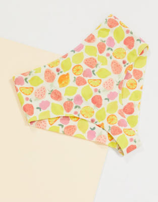 Monki Cecile fruit print cheeky bikini bottoms in mutli | ASOS