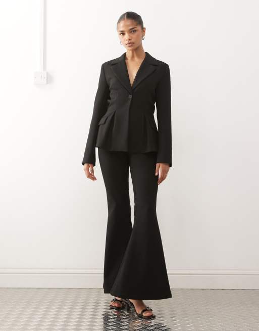 Monki cinched waist blazer suit co-ord in black | ASOS