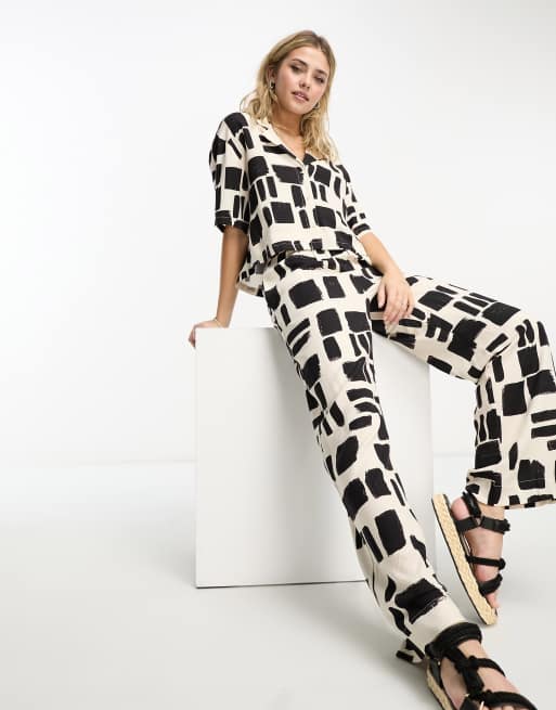 Monki Co Ord Trousers In Black And White Brushstroke Asos