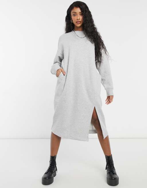 Monki - Coba - Robe mi-longue en maille de coton - Gris | ASOS