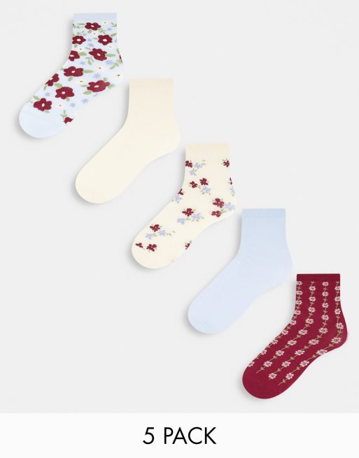 Monki cotton 5 pack floral socks in multi - MULTI | ASOS