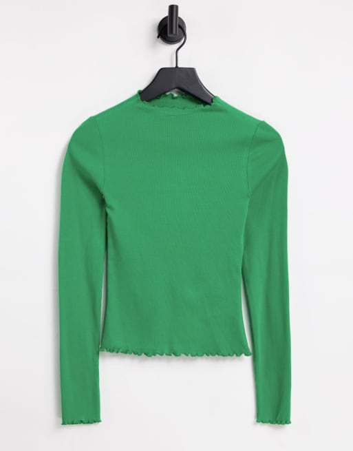 Monki cotton long sleeve top in green - MGREEN | ASOS