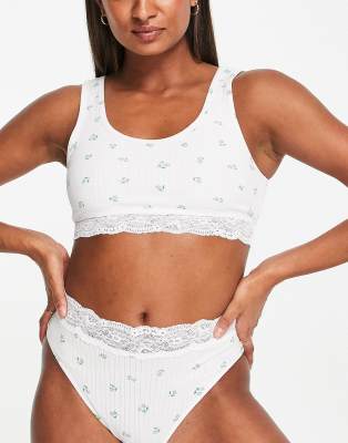 Monki cotton rib bralette in white floral print - WHITE | ASOS