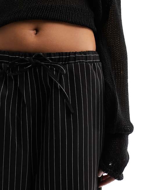 Monki drawstring straight leg pants in black pinstripe | ASOS Monki drawstring straight leg pants in black pinstripe | ASOS