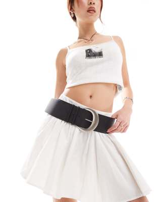 Monki faux leather wide hip belt in off black | ASOS