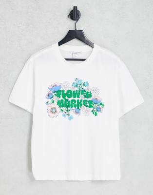 Monki flower market logo tshirt in white | ASOS