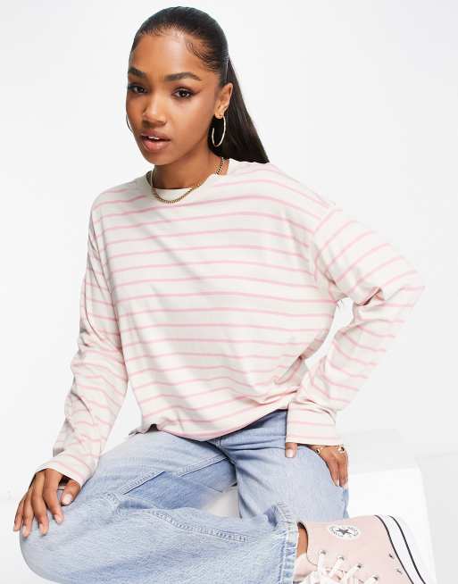 Monki Gestreepte Top Met Lange Mouwen In Roze Asos