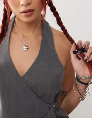 Monki heart pendant necklace in silver | ASOS