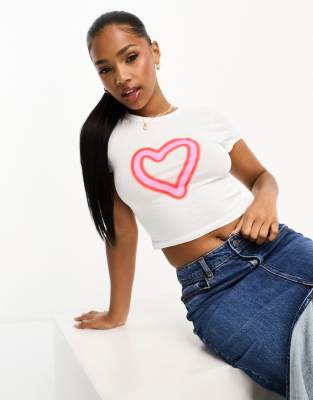 Monki heart print shrunken baby t-shirt in white | ASOS