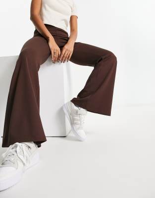 Monki jersey flared trousers in brown | ASOS