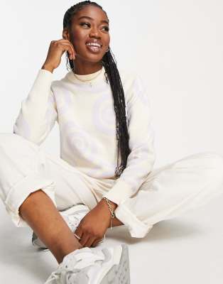 Monki knitted sweater in beige and purple swirl print | ASOS