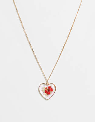 Monki Laria pressed flower heart necklace in gold | ASOS