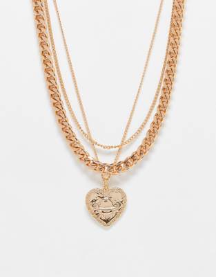 Monki layered necklace with chain and pendant in gold | ASOS